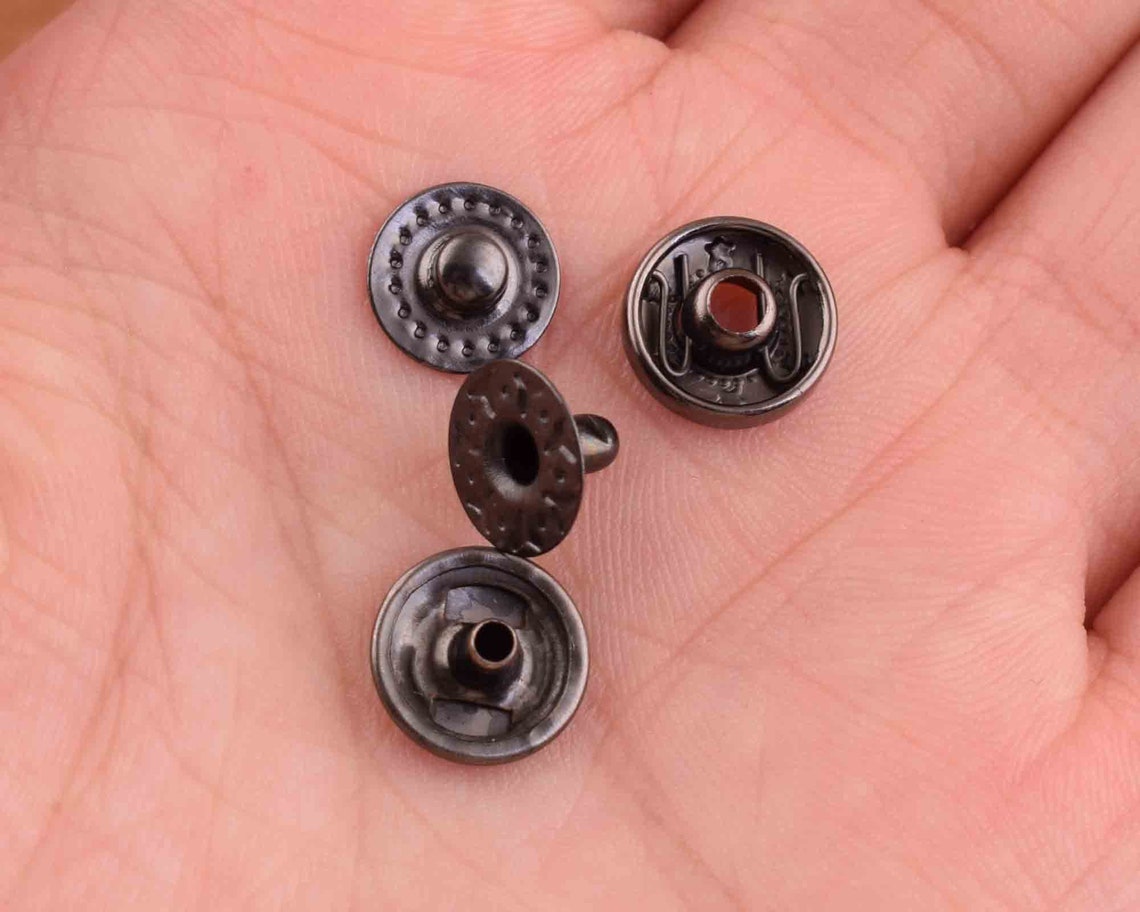 50 Sets Iron Snap Buttons Metal Rivets Black Snap Fasteners Press Stud ...