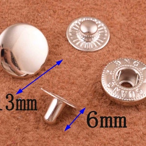 50 Sets Metal Snap Button, Silver Snap Buttons 13mm Snap Fasteners ...