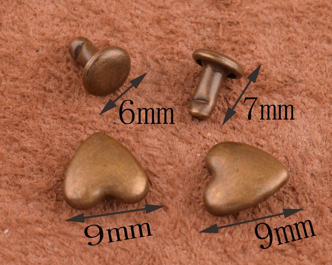 100 Sets Heart Shape Rivets,bronze Dome Rivets Double Cap Rivet,9*7mm ...