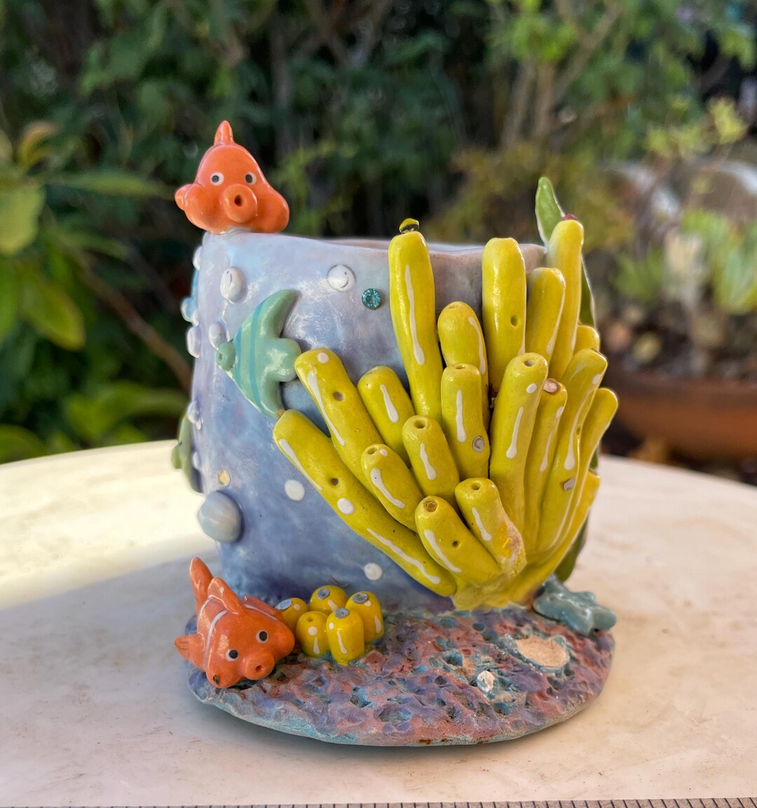 Mermaid Ocean Theme Handmade Planter Pot GREAT DRAINAGE Nursery Pots ...