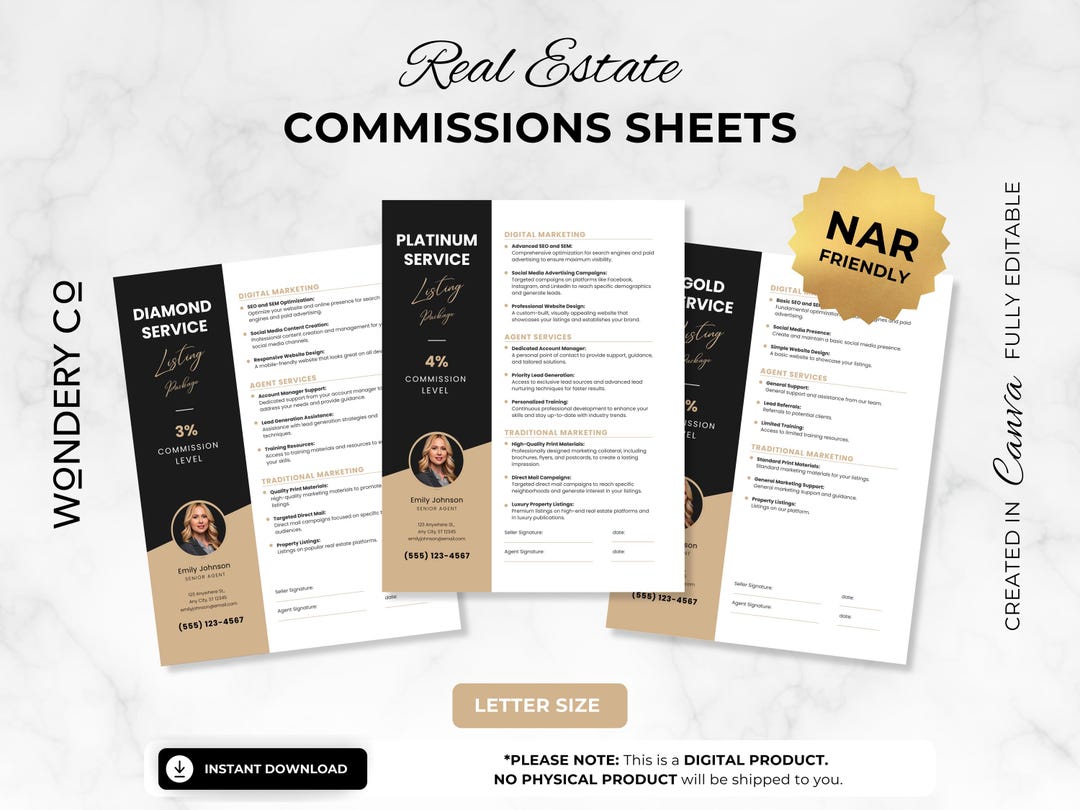 Real Estate Commission Sheets | Editable Listing Commission Template ...