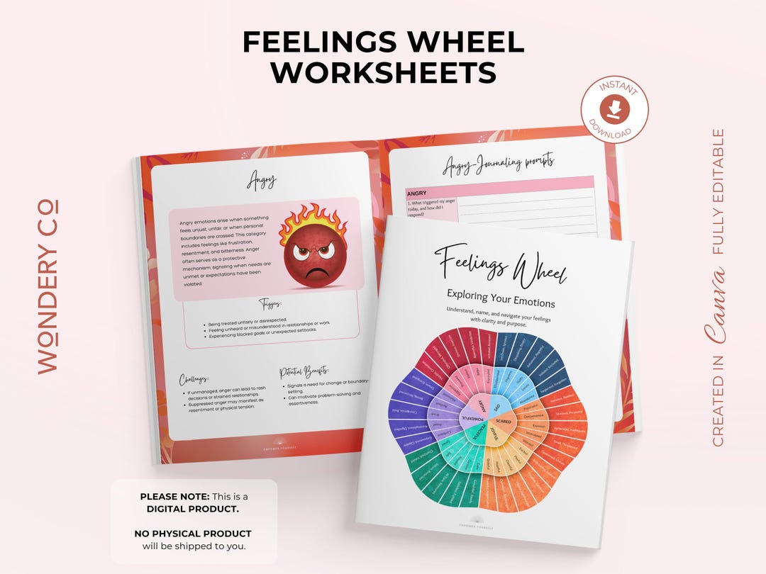 Feelings Wheel Canva Template | Emotions Wheel Workbook Printable for ...