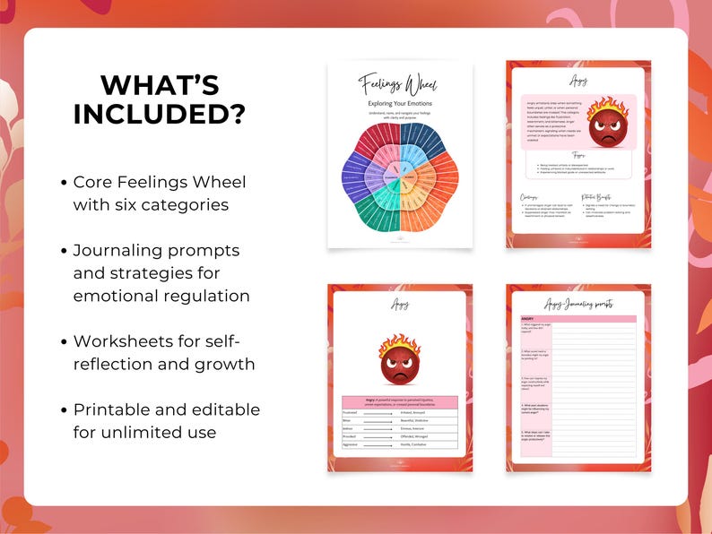 Feelings Wheel Canva Template | Emotions Wheel Workbook Printable for ...