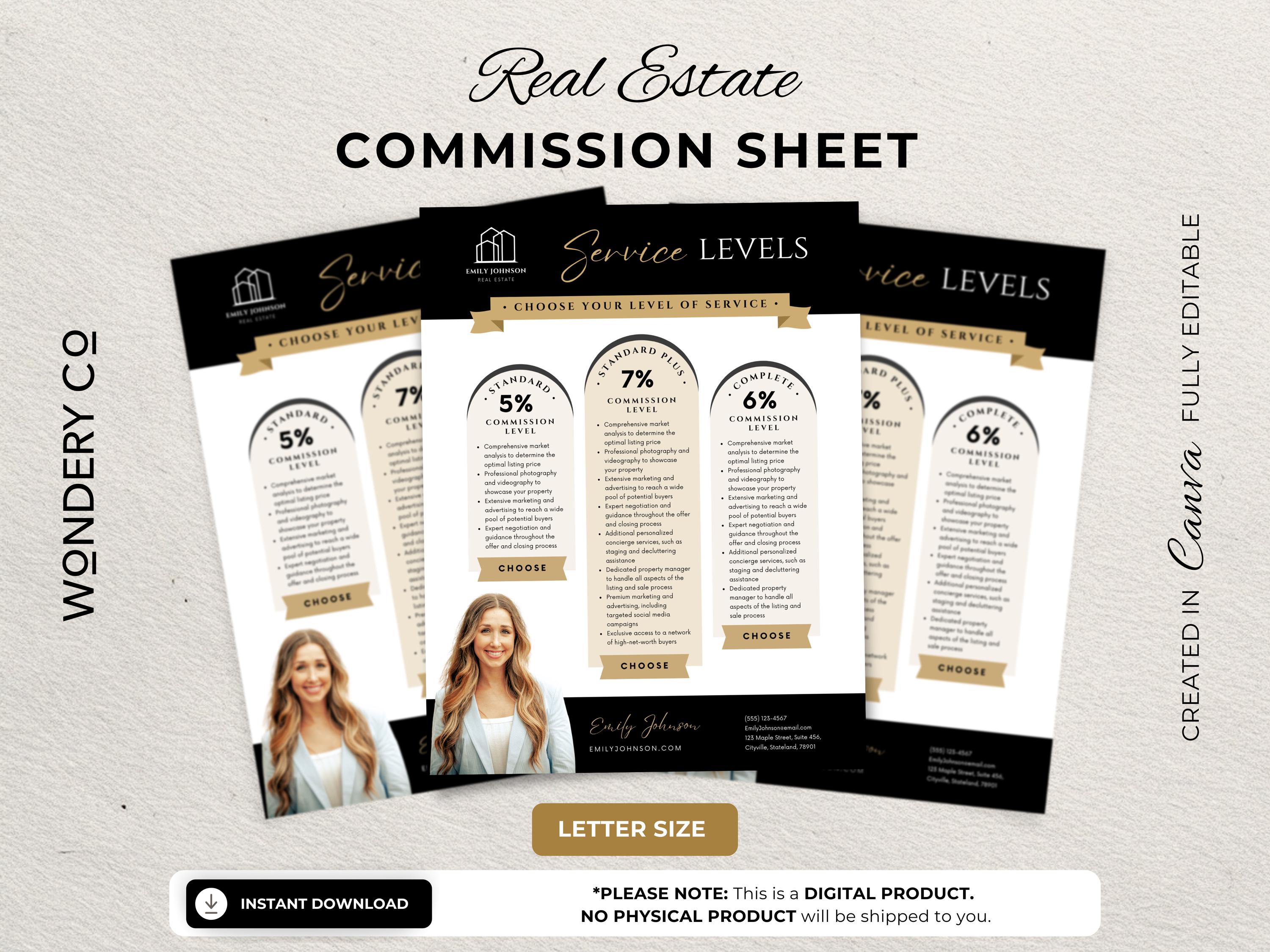 Real Estate Commission Sheet Template, Customizable Flyer for Realtor ...