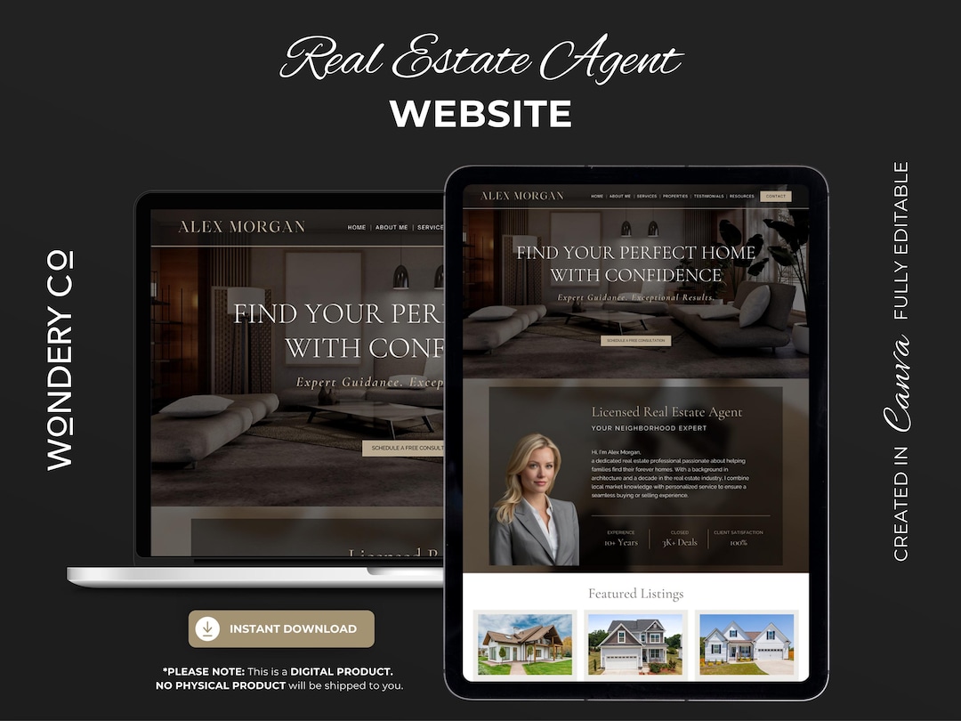 Real Estate Website Template: Customizable Canva Design for Agents ...