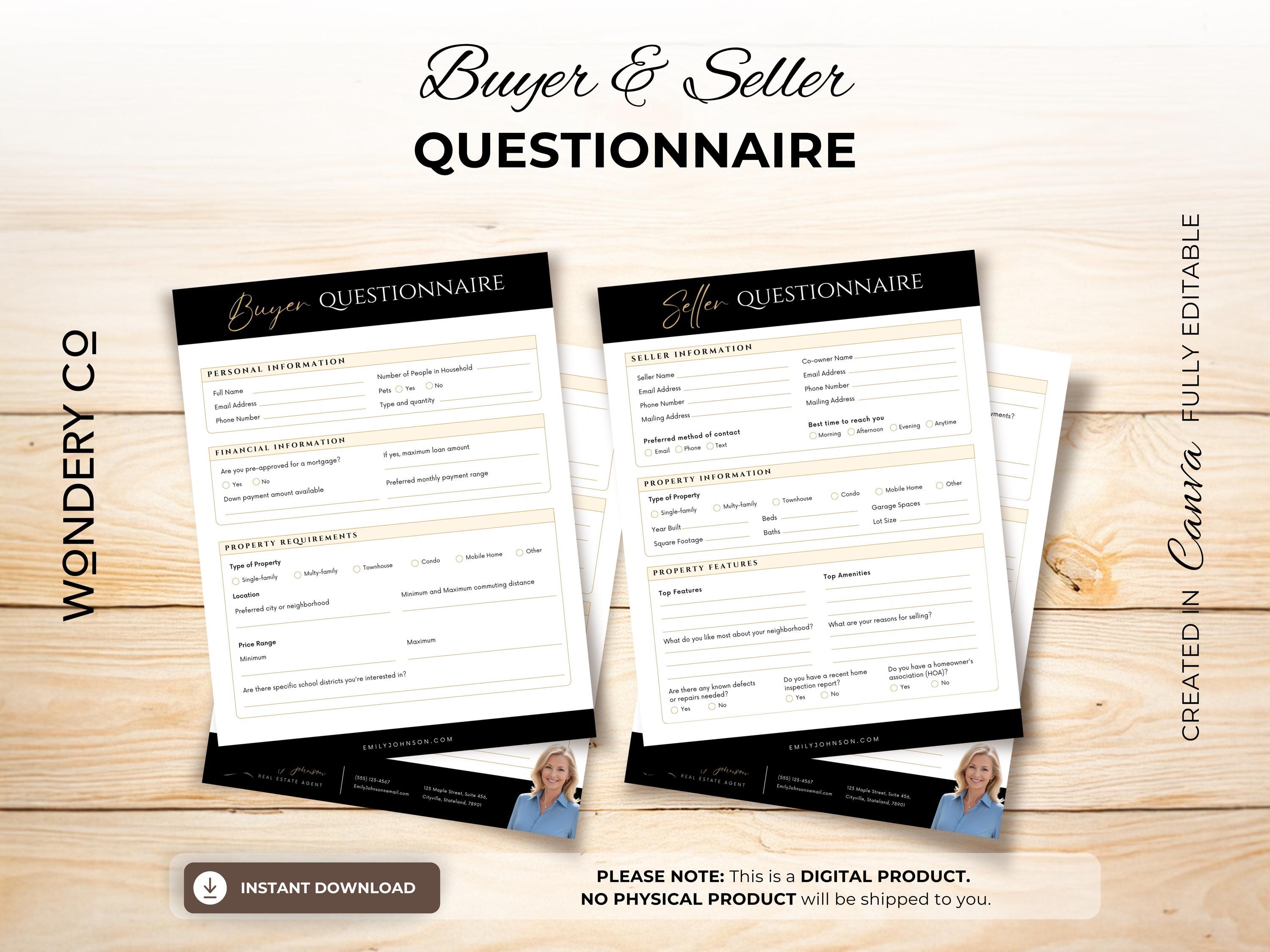 Real Estate Buyer & Seller Questionnaire: Canva Template (digital ...