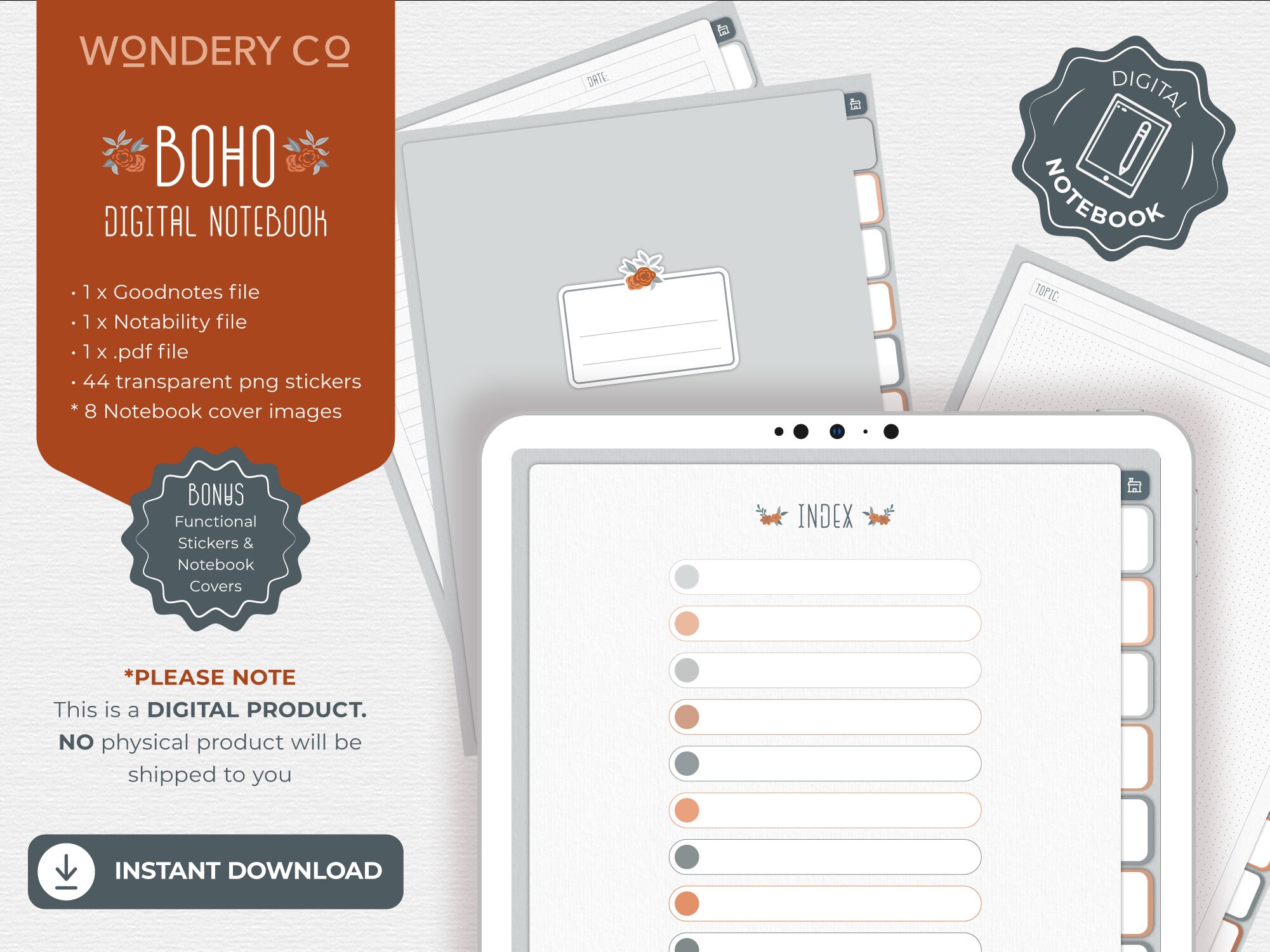 Paper Boho Digital Notebook Goodnotes Stickers Student Hyperlinked ...