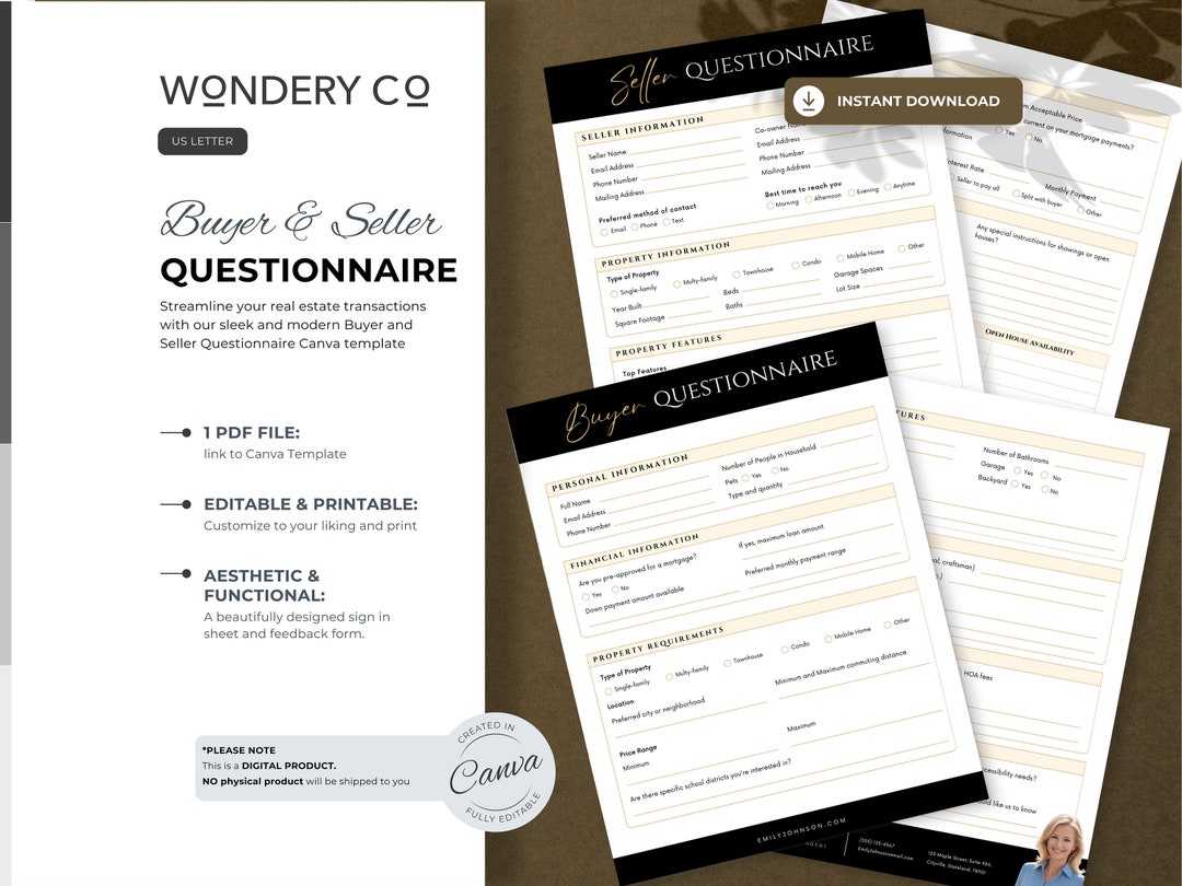 Real Estate Buyer & Seller Questionnaire, Real Estate Intake Form Real ...