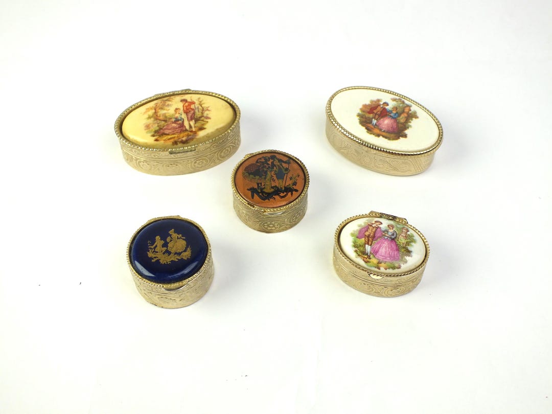 1x Vintage Mini Jewelry Box Metal, Small Pill Box, Pill Box, Lid Box ...