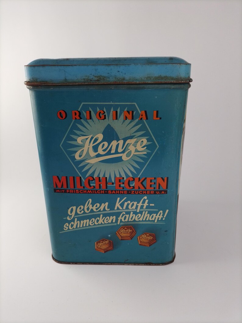 Antike Blechdose Henze Milch‑Ecken, große Vintage Vorratsdose mit ...