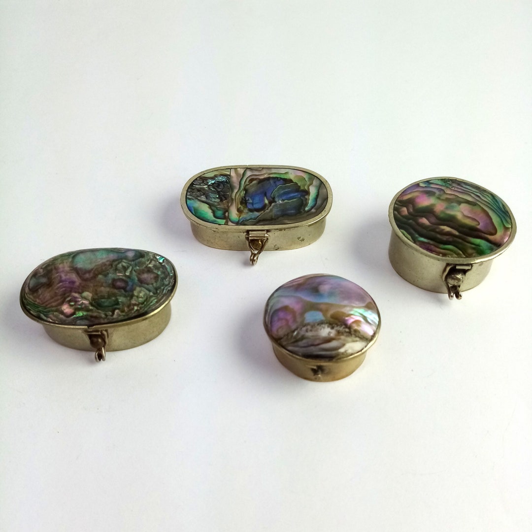 1x Vintage Mini Box Made of Alpacca Silver and Abalone Snail, Mexico ...