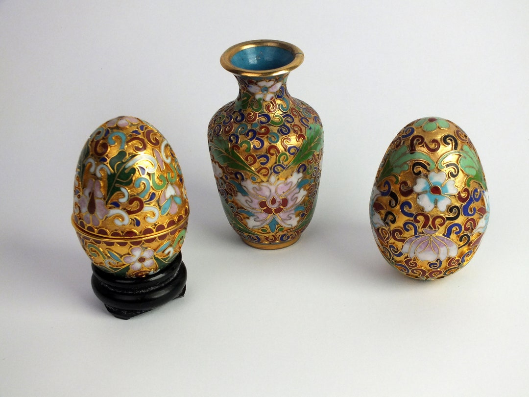 1x Vintage Mini Jewelry Box/ Egg Object With Cloisonné Enamel - Etsy