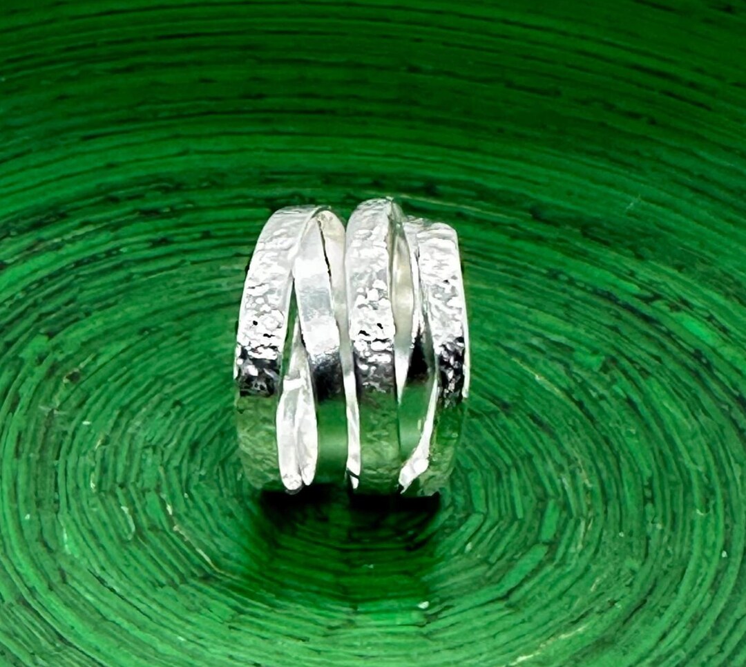 Recycled Sterling Silver Curly Wavy Rustic Wrap Around Spaghetti Ring ...