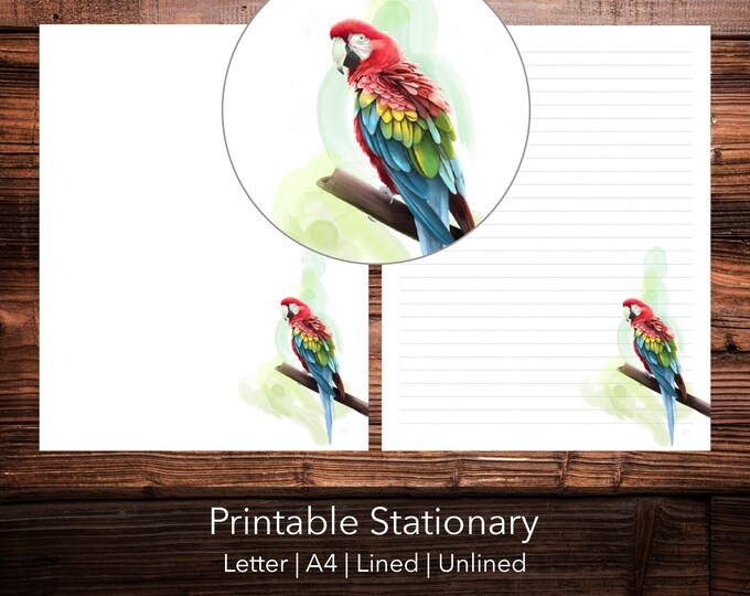 Printable Parrot Stationery Paper | 8.5x11, A4 | Letter Writing ...
