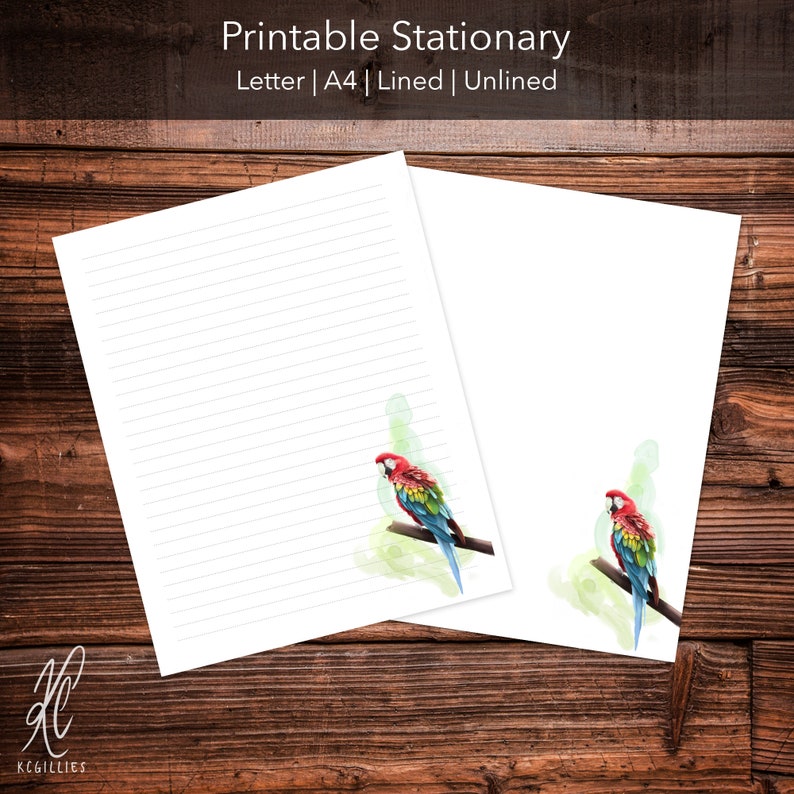 Printable Parrot Stationery Paper 8.5x11, A4 Letter Writing Digital ...