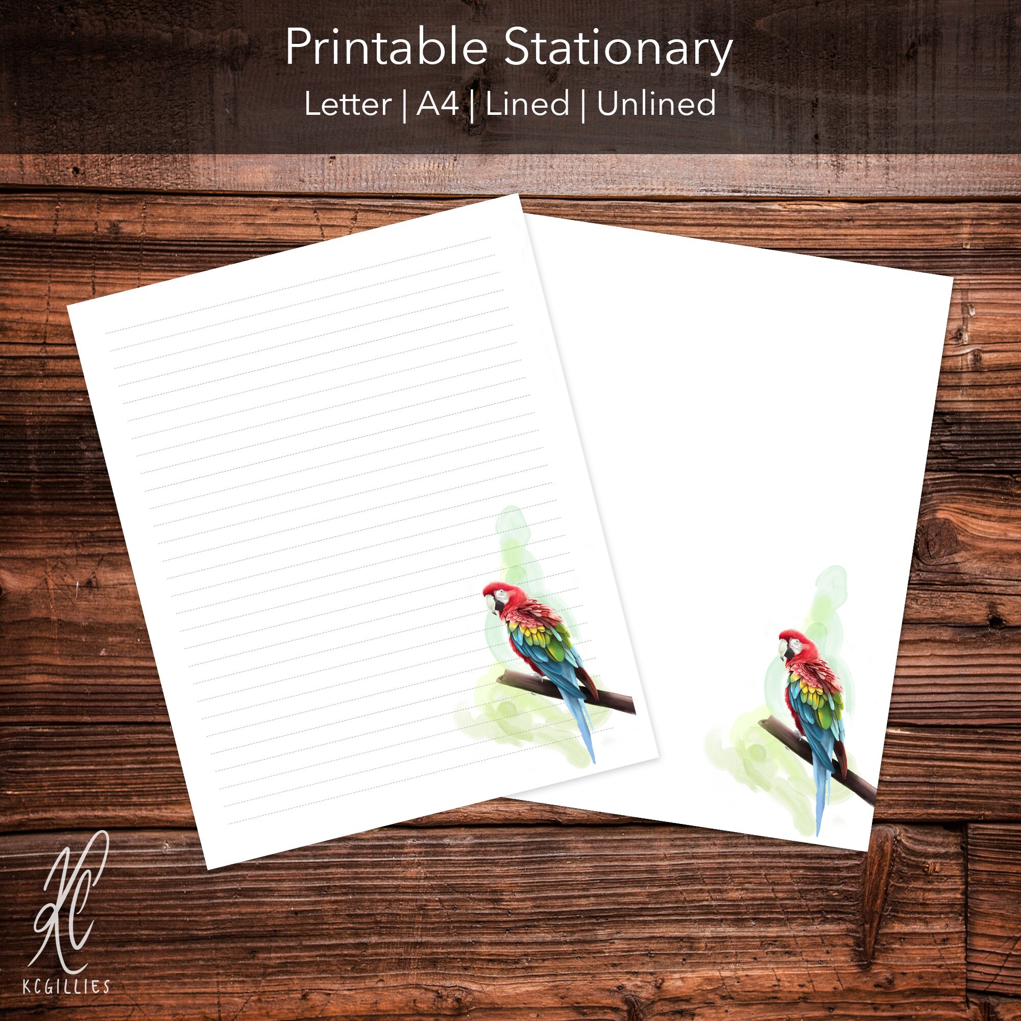 Printable Parrot Stationery Paper 8.5x11, A4 Letter Writing Digital ...