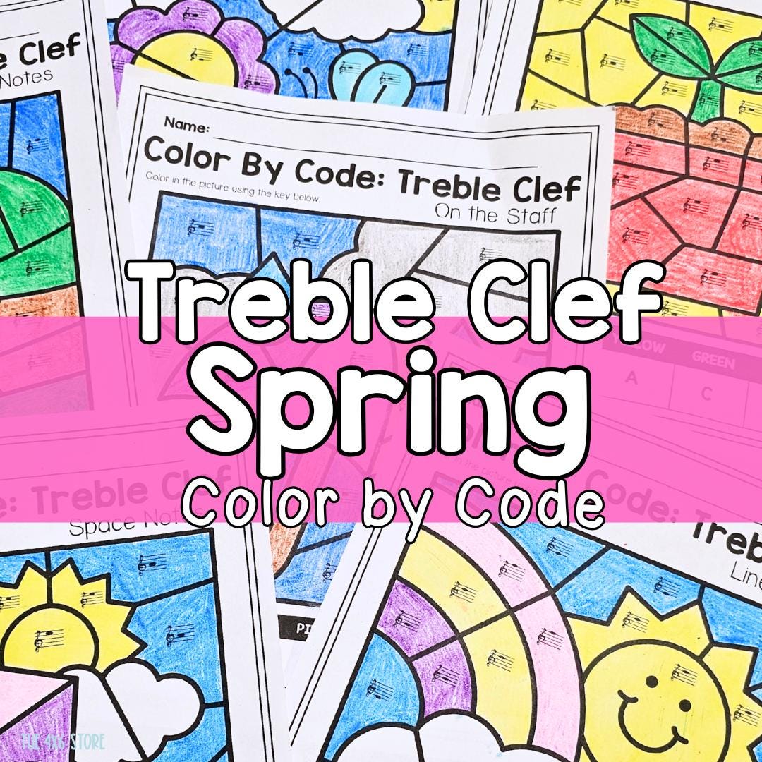 Spring Music Coloring Pages | Color by Code Treble Clef | Color by Line ...