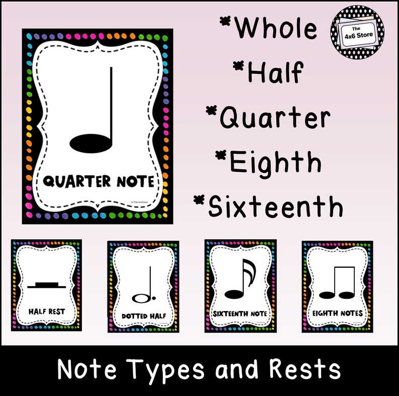 Notes and Rests Posters With Notes on the Treble Clef Music Printable ...