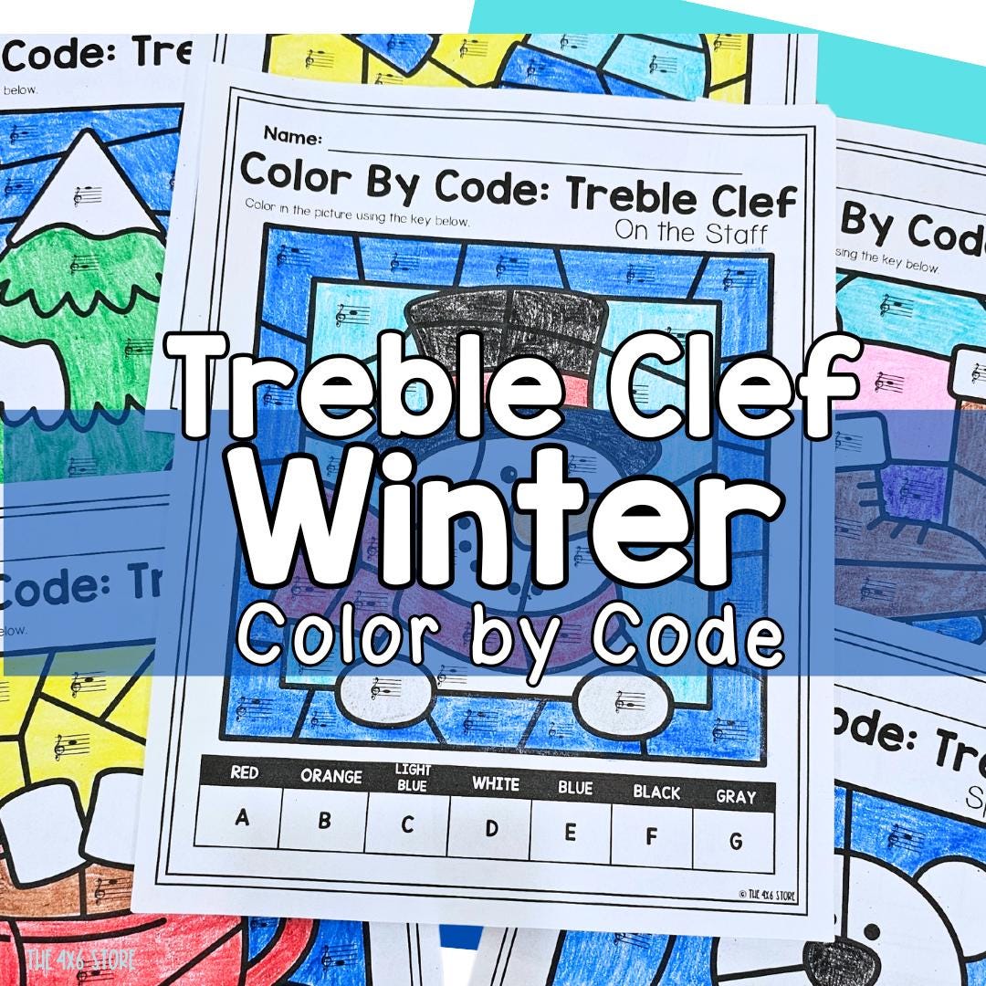 Winter Music Coloring Pages | Color by Code Treble Clef | Color by Line ...