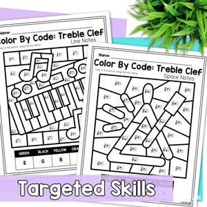 Color by Code Treble Clef Line & Space Note Music Coloring Pages - Etsy
