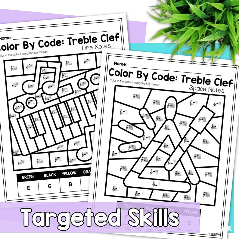 Color by Code Treble Clef Line & Space Note Music Coloring Pages - Etsy