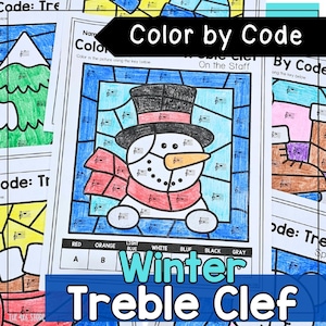 Winter Music Coloring Pages | Color by Code Treble Clef | Color by Line ...