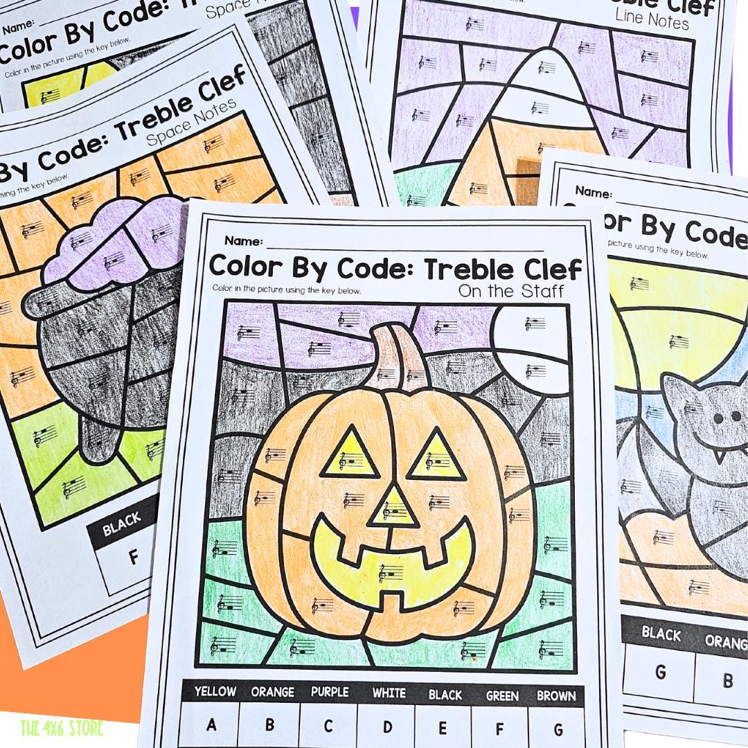 Halloween Color by Code Treble Clef Line & Space Note Music Coloring ...