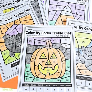Halloween Color by Code Treble Clef Line & Space Note Music Coloring ...