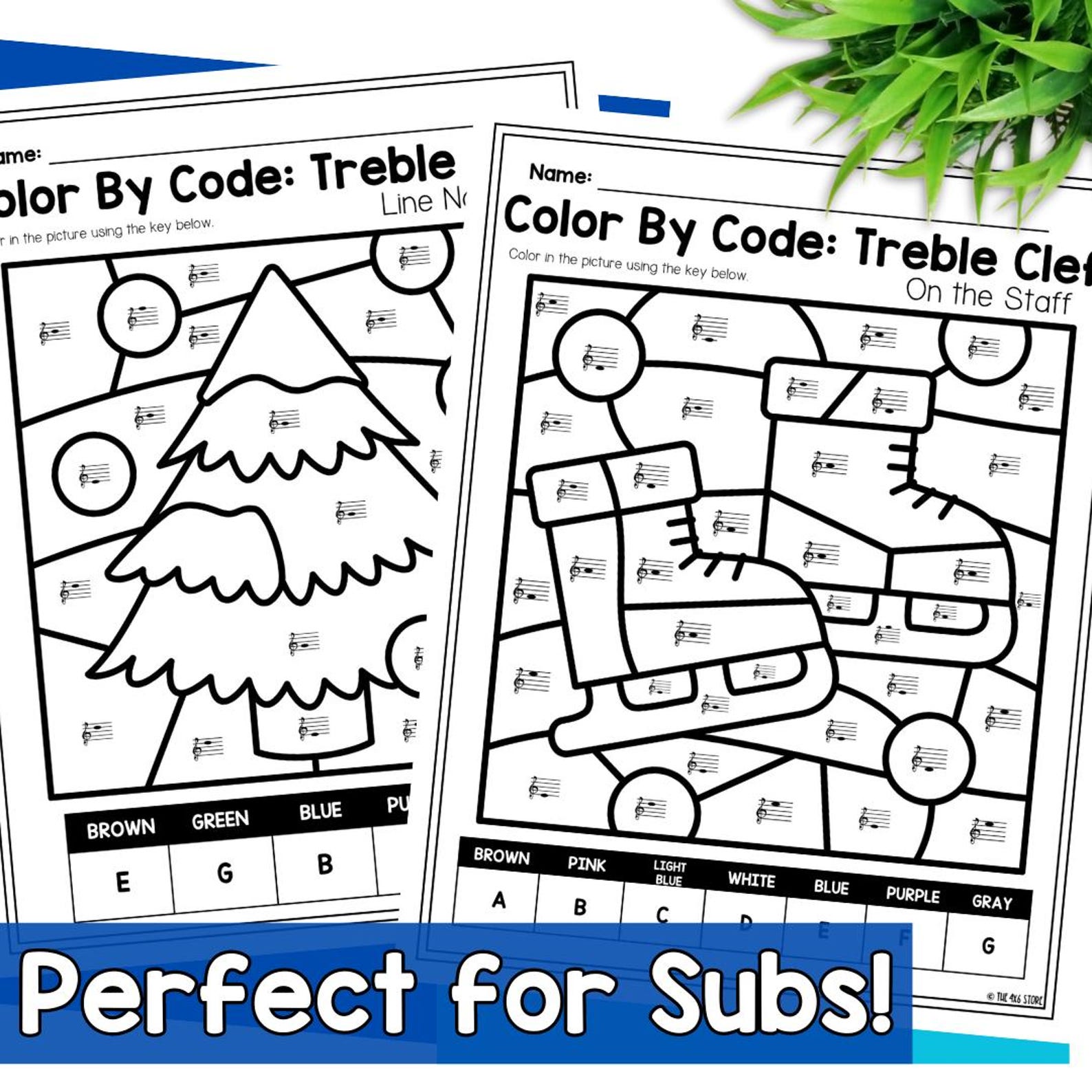 Winter Music Coloring Pages | Color by Code Treble Clef | Color by Line ...