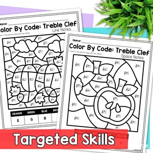 Fall Color by Code Treble Clef Line & Space Note Music Coloring Pages ...