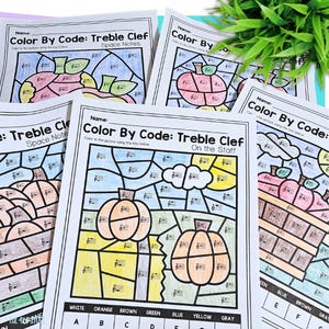 Fall Color by Code Treble Clef Line & Space Note Music Coloring Pages ...