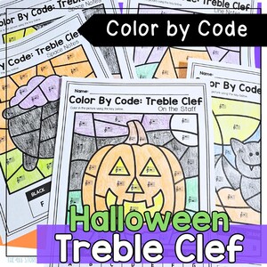 Halloween Color by Code Treble Clef Line & Space Note Music Coloring ...