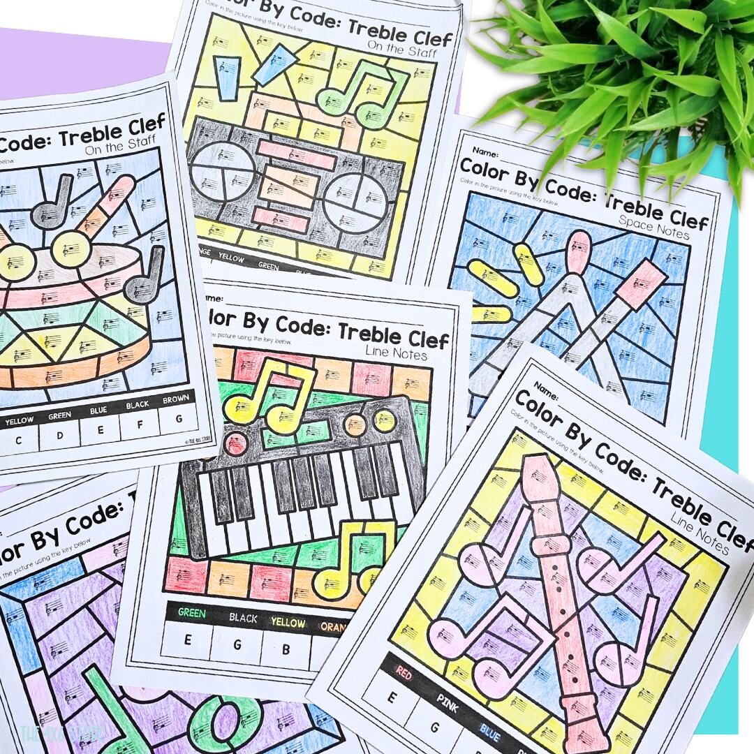 Color by Code Treble Clef Line & Space Note Music Coloring Pages - Etsy