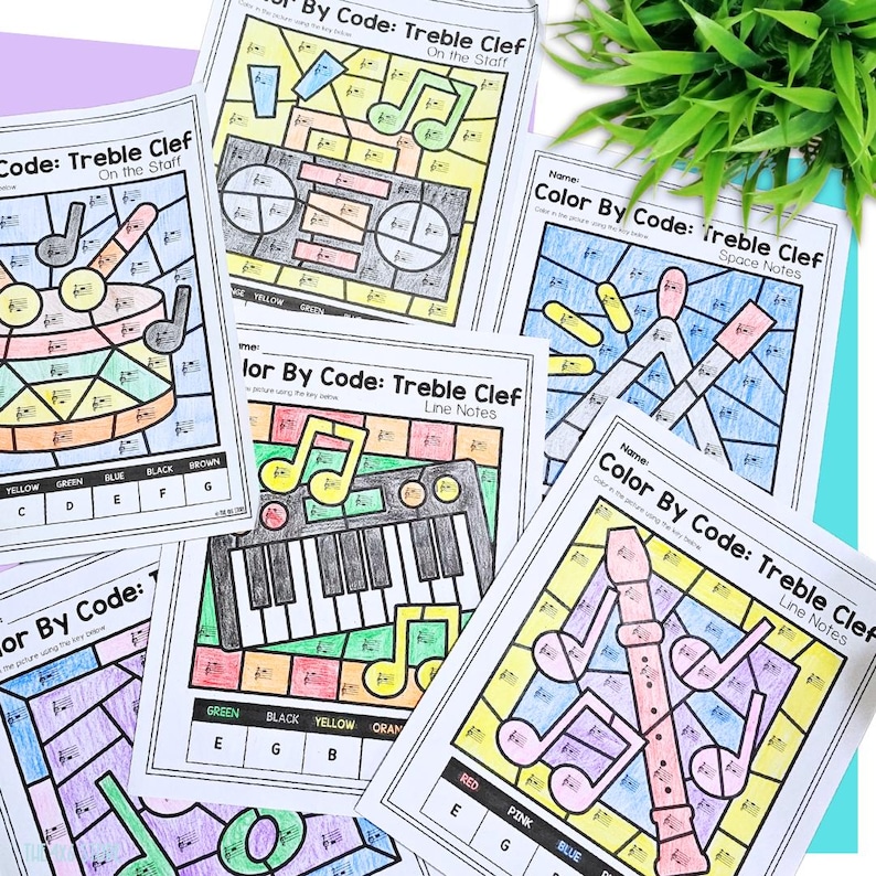 Color by Code Treble Clef Line & Space Note Music Coloring Pages - Etsy