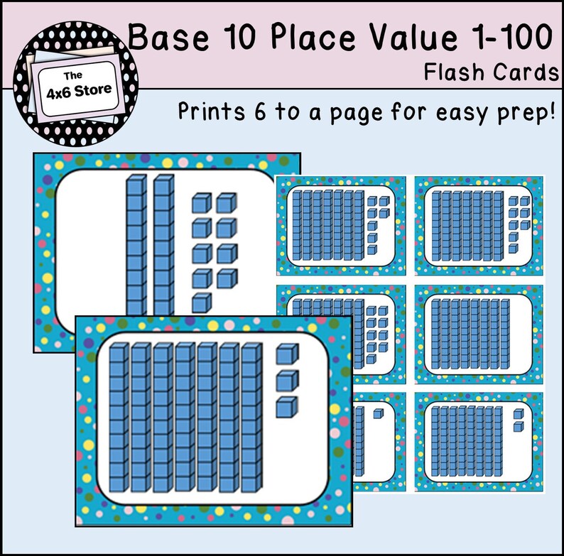 Digital: Base 10 Blocks - Place Value to 100 Printable Flash Cards ...