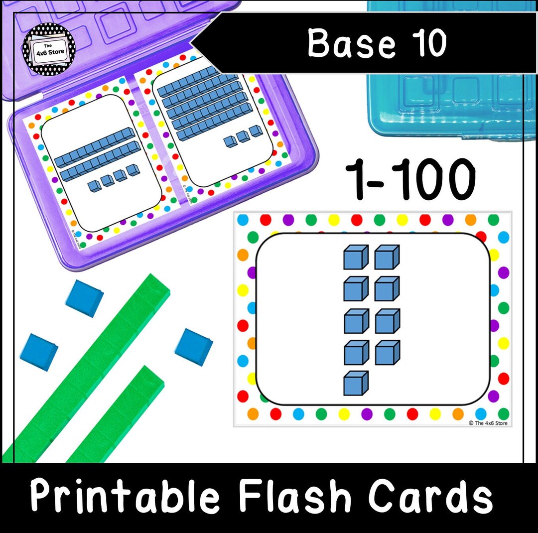 Digital: Base 10 Blocks - Place Value to 100 Printable Flash Cards ...