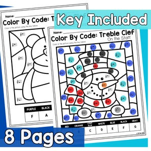 Winter Music Coloring Pages | Color by Code Treble Clef | Color by Line ...