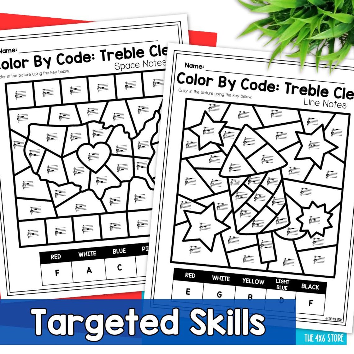 Patriotic Music Coloring Pages | Color by Code Treble Clef | Color by ...