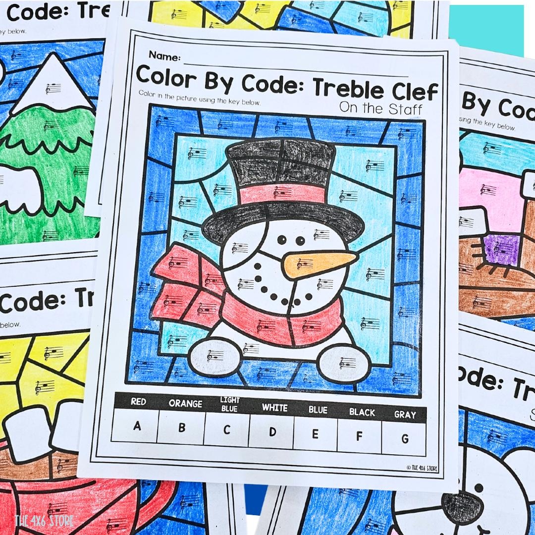Winter Music Coloring Pages | Color by Code Treble Clef | Color by Line ...