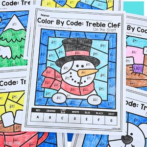 Winter Music Coloring Pages | Color by Code Treble Clef | Color by Line ...