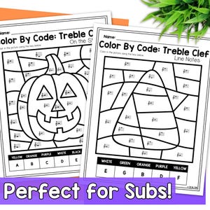 Halloween Color by Code Treble Clef Line & Space Note Music Coloring ...