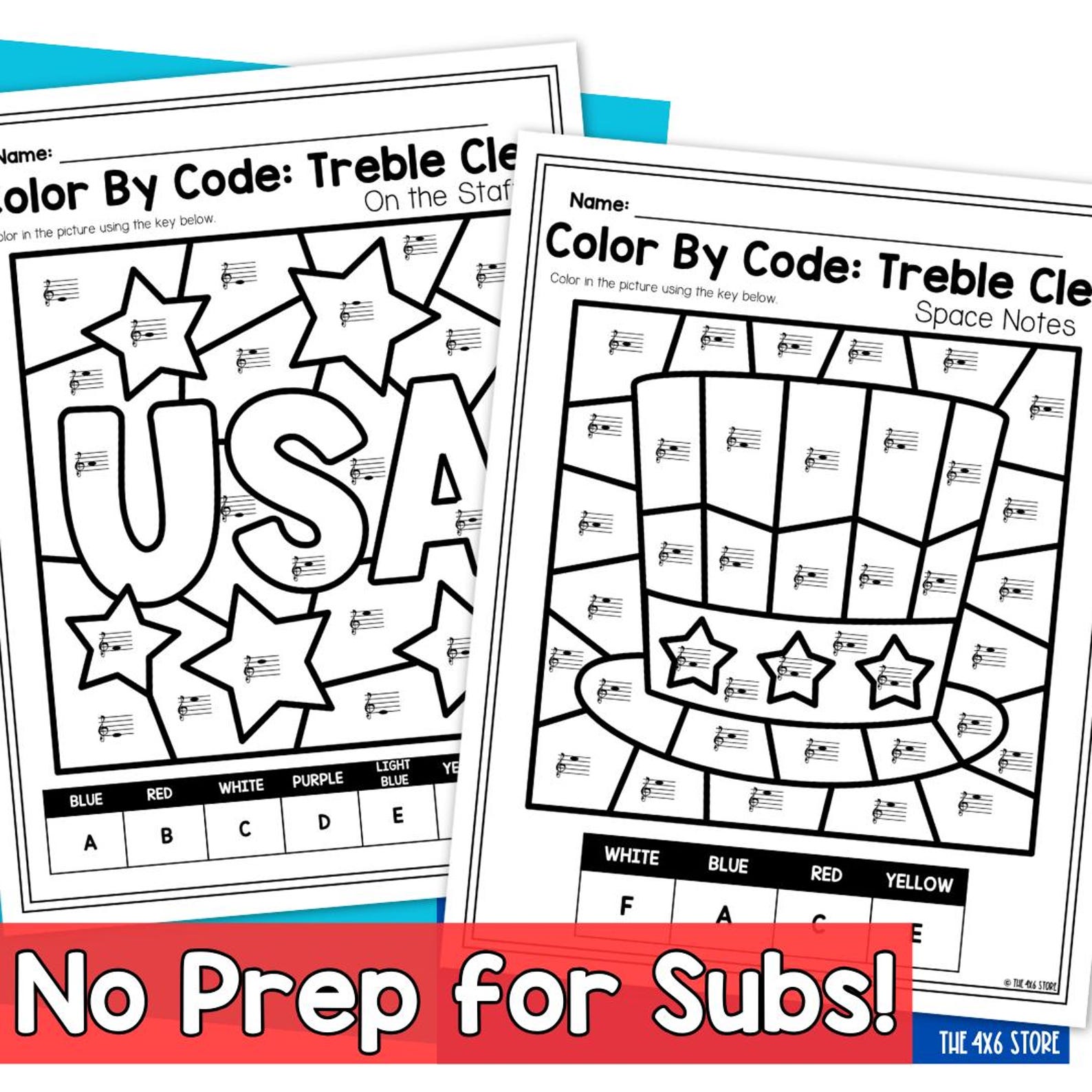 Patriotic Music Coloring Pages | Color by Code Treble Clef | Color by ...