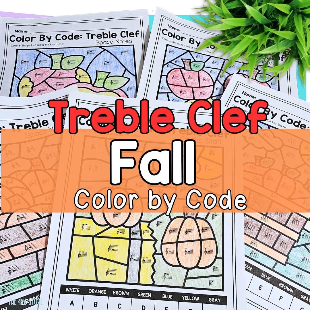 Fall Color by Code Treble Clef Line & Space Note Music Coloring Pages ...