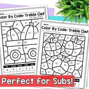 Fall Color by Code Treble Clef Line & Space Note Music Coloring Pages ...