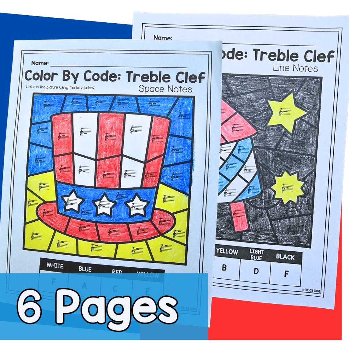 Patriotic Music Coloring Pages | Color by Code Treble Clef | Color by ...