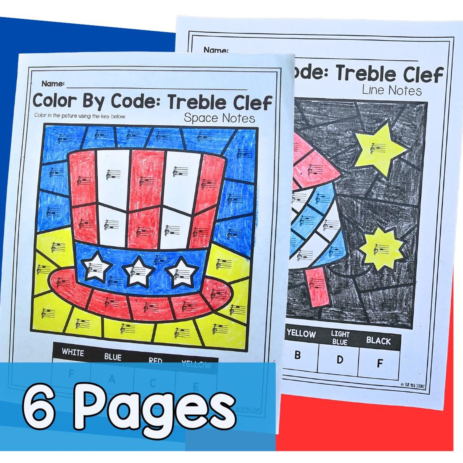 Patriotic Music Coloring Pages | Color by Code Treble Clef | Color by ...