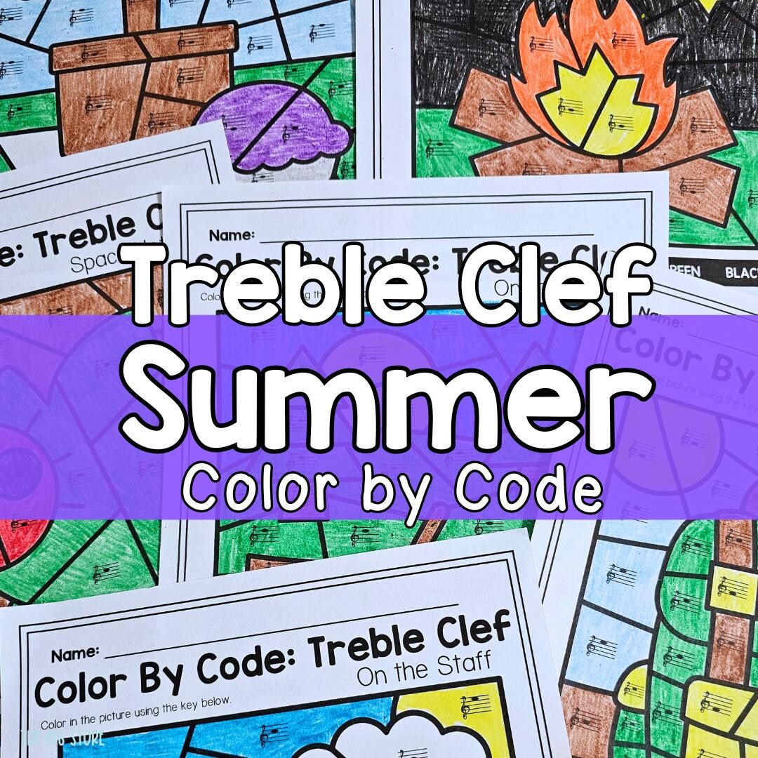 Summer Music Coloring Pages | Color by Code Treble Clef | Color by Line ...