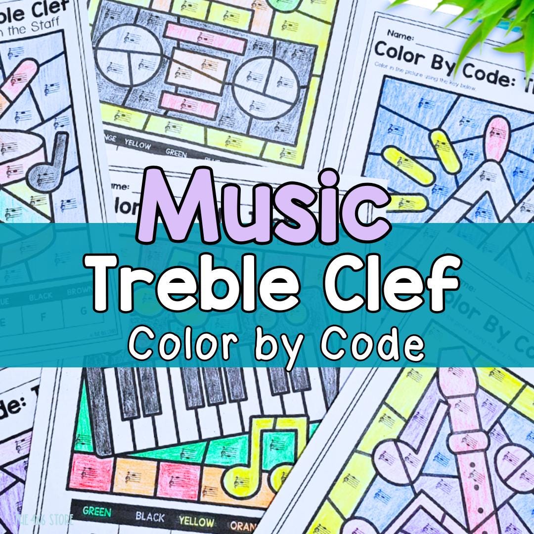 Color by Code Treble Clef Line & Space Note Music Coloring Pages - Etsy