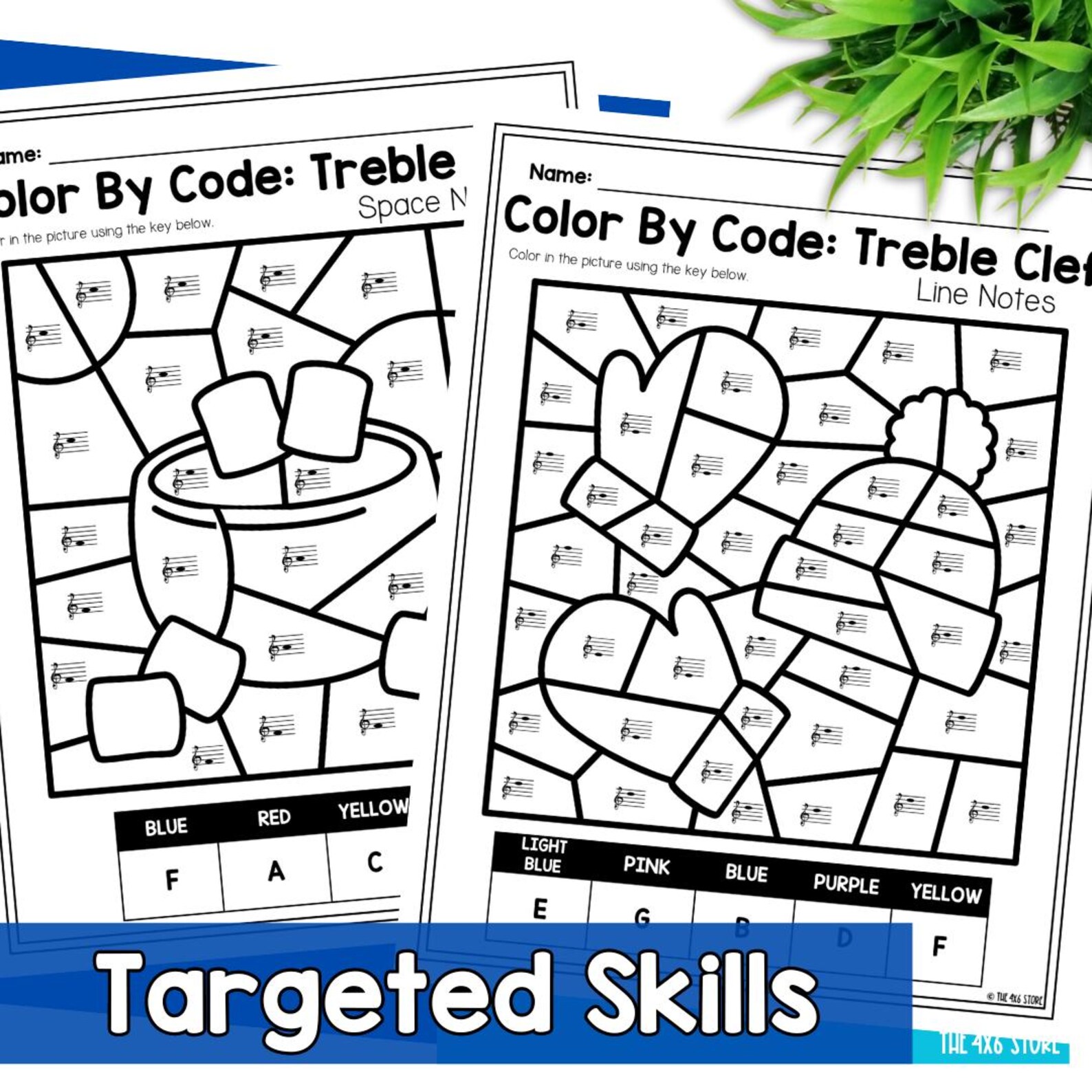 Winter Music Coloring Pages | Color by Code Treble Clef | Color by Line ...