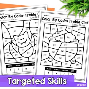 Halloween Color by Code Treble Clef Line & Space Note Music Coloring ...